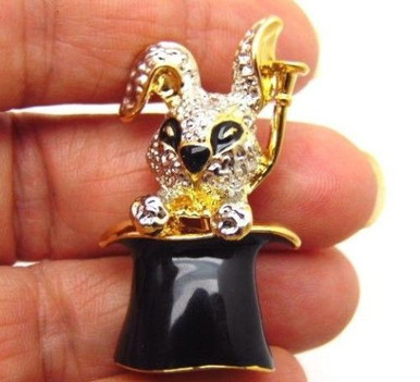 Magician's Rabbit Hat Pin Bunny Black Magic Alice Wonderland DazzleCity