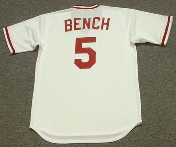 JOHNNY BENCH Cincinnati Reds 1975 Majestic Cooperstown Home Baseball ...