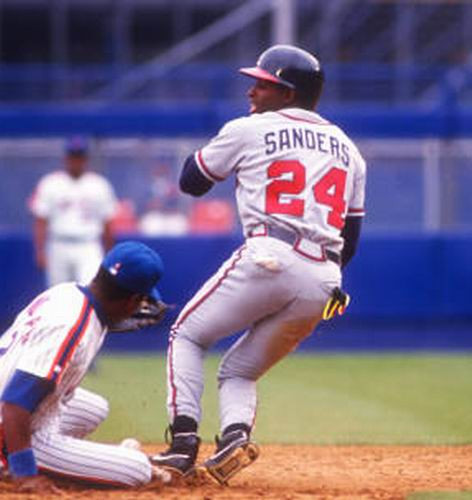 DEION SANDERS | Atlanta Braves 1992 Away Majestic Throwback Baseball Jersey