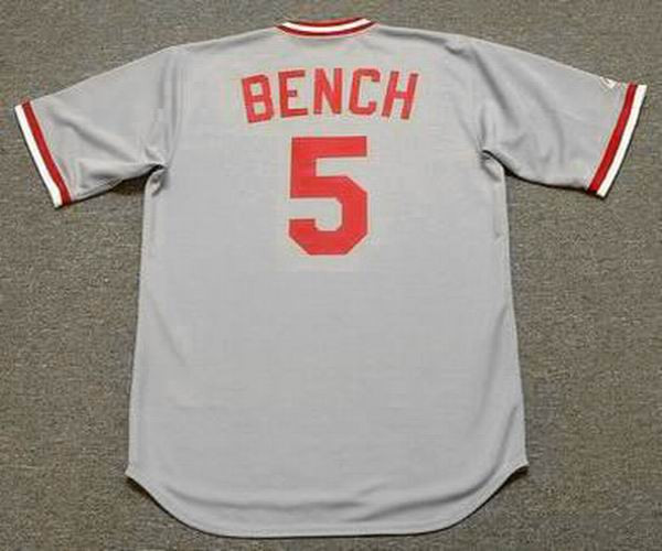 JOHNNY BENCH Cincinnati Reds 1975 Majestic Cooperstown Away Baseball ...