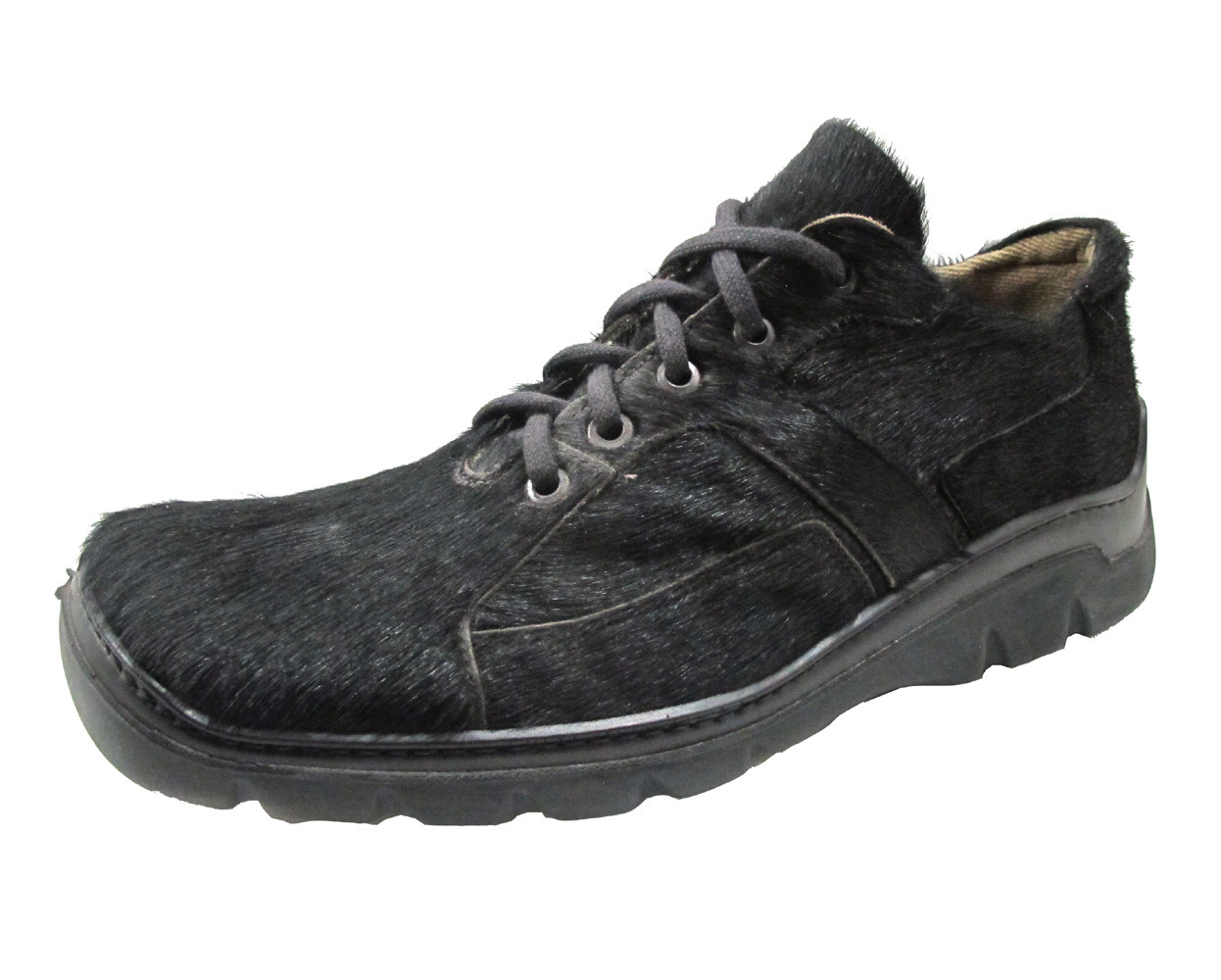 Low Tide Men's 25031 Square Toe Lace Up Black Sneakers in Leather and Pony