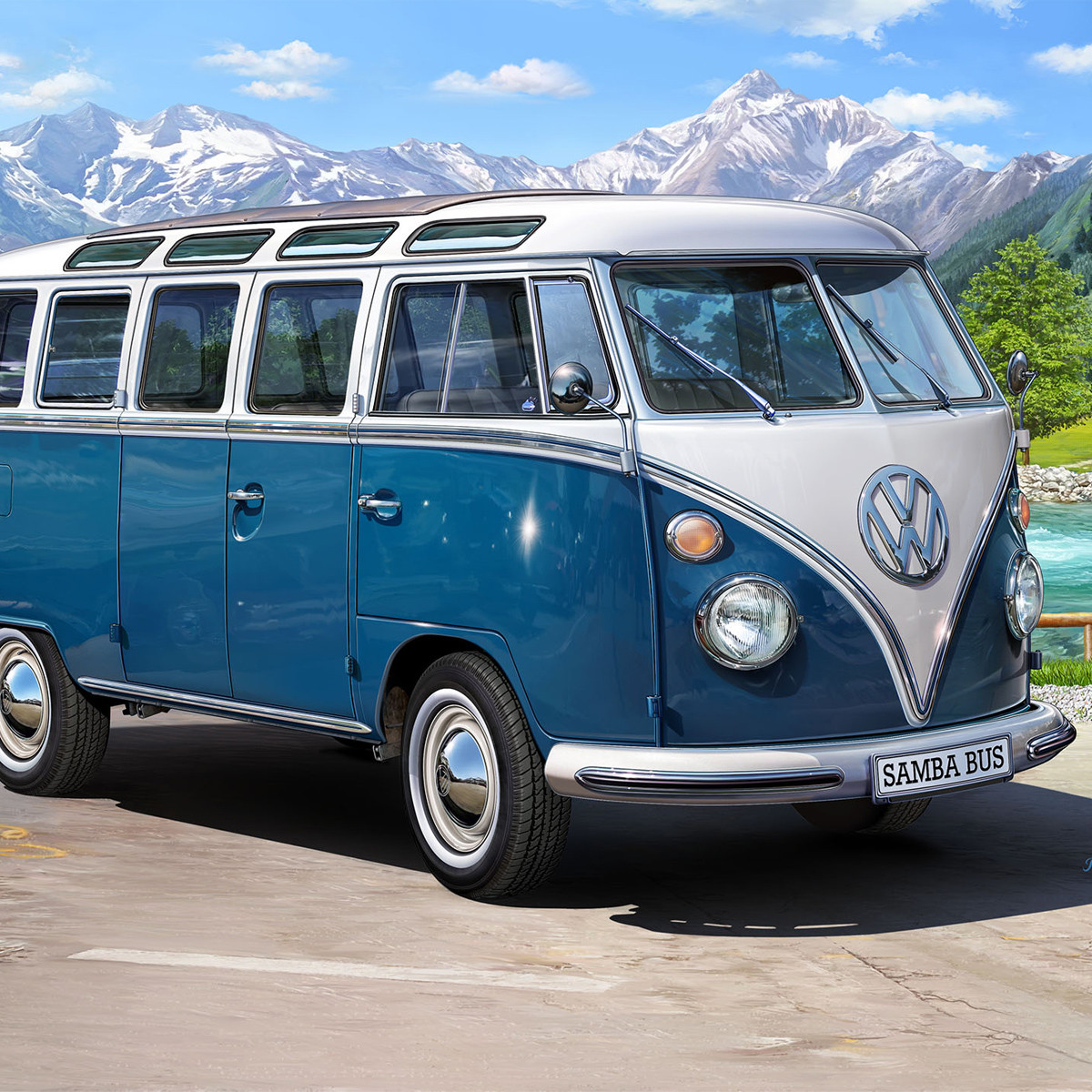 Volkswagen Revell Type 2 Samba Blue Campervan Model Kit - Highly ...
