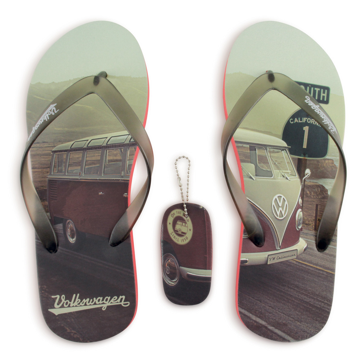 Volkswagen Campervan Beach Highway Red Flip Flops - Essential Beachwear