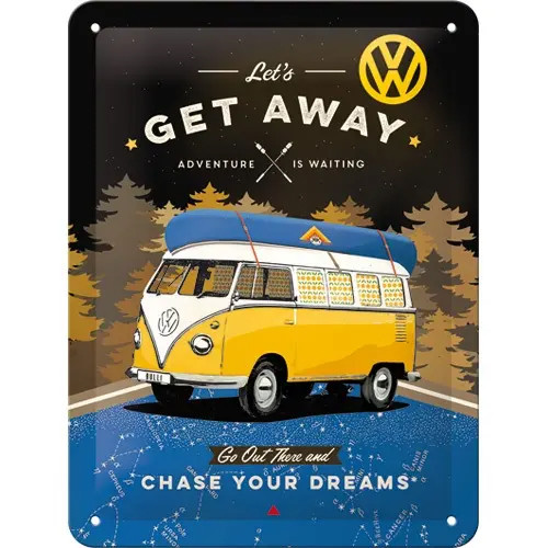 Volkswagen Campervan Lets Get Away Black Metal Tin Sign - Great ...