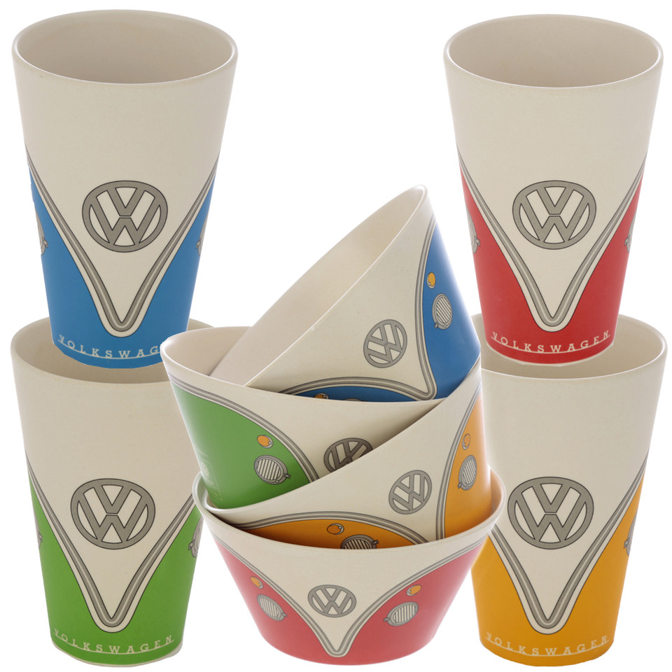 Volkswagen Quad Coloured Campervan Bamboo Set of 4 Bowls - Dinnerware ...