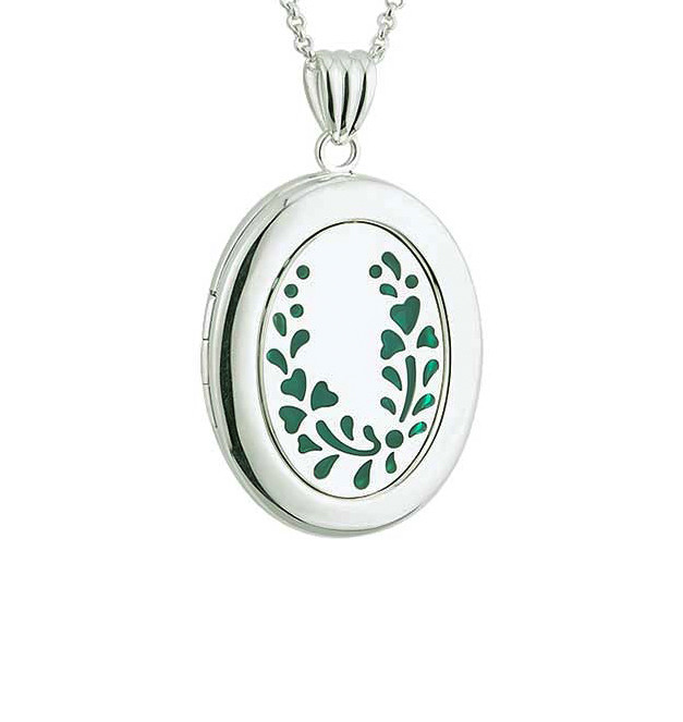 Sterling Silver & Enamel Shamrock Locket S45039 - CelticAlley.com
