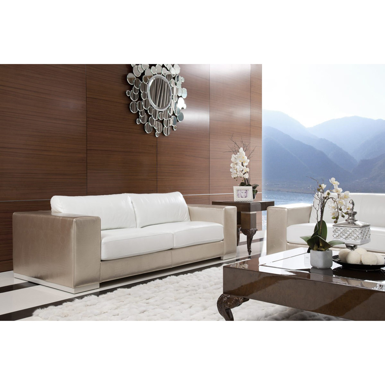 Divani Casa Cordova Modern Bronze And White Leather Sofa Set Lounge La