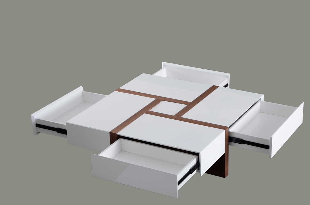 Modrest Makai Modern White & Walnut Square Coffee Table - Lounge LA