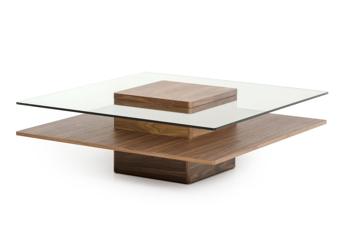 Modrest Clarion Modern Walnut and Glass Coffee Table - Lounge LA