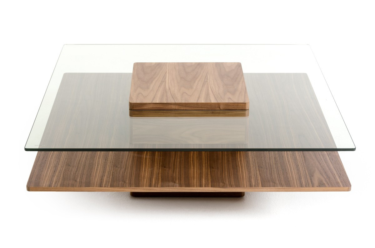 Modrest Clarion Modern Walnut and Glass Coffee Table - Lounge LA