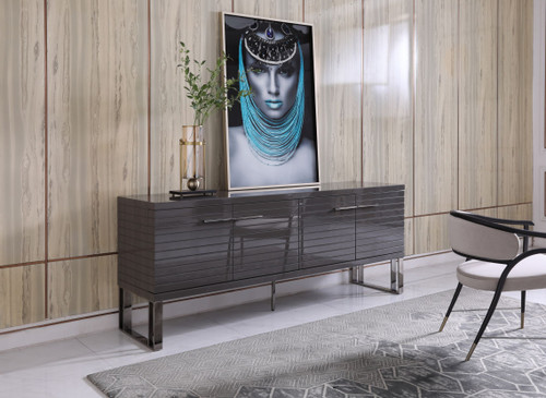 Modrest Splendor - Grey High Gloss Slatted Buffet - Lounge LA