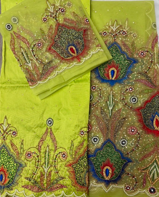 First Lady Net + Silk Wrapper (Bright Yellow)-16 - Aaron International