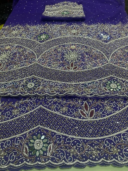 Net + Silk Wrapper 502 (Purple) with Blouse Piece - Aaron International