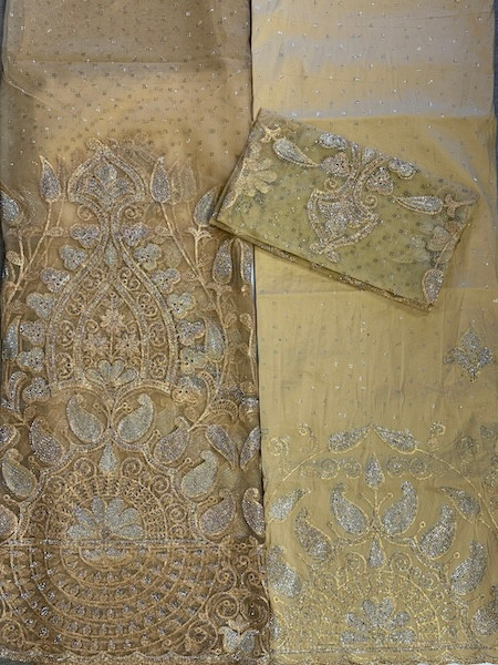 Net + Silk Wrapper 102 (Light Gold) with Blouse Piece - Aaron International
