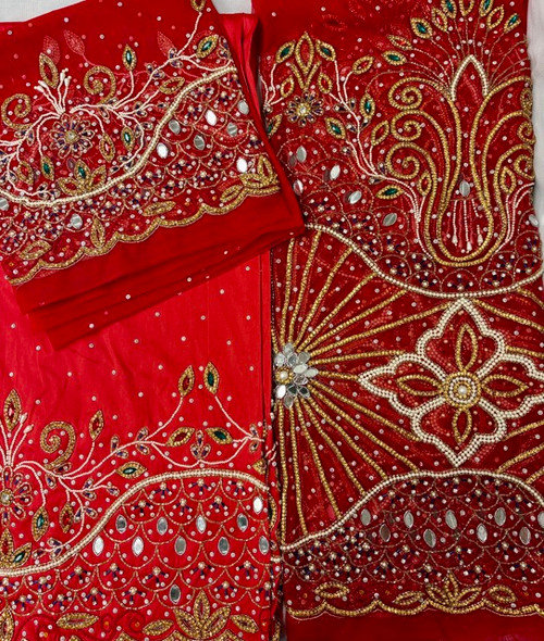 First Lady Net + Silk Wrapper (Red)-12 - Aaron International