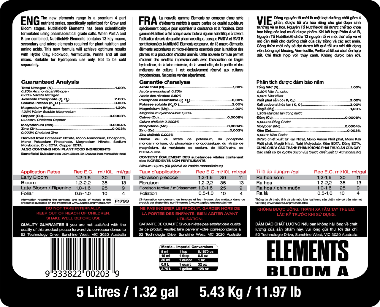 Nutrifield Elements Bloom A & B 5 Liters - CreatorHydro