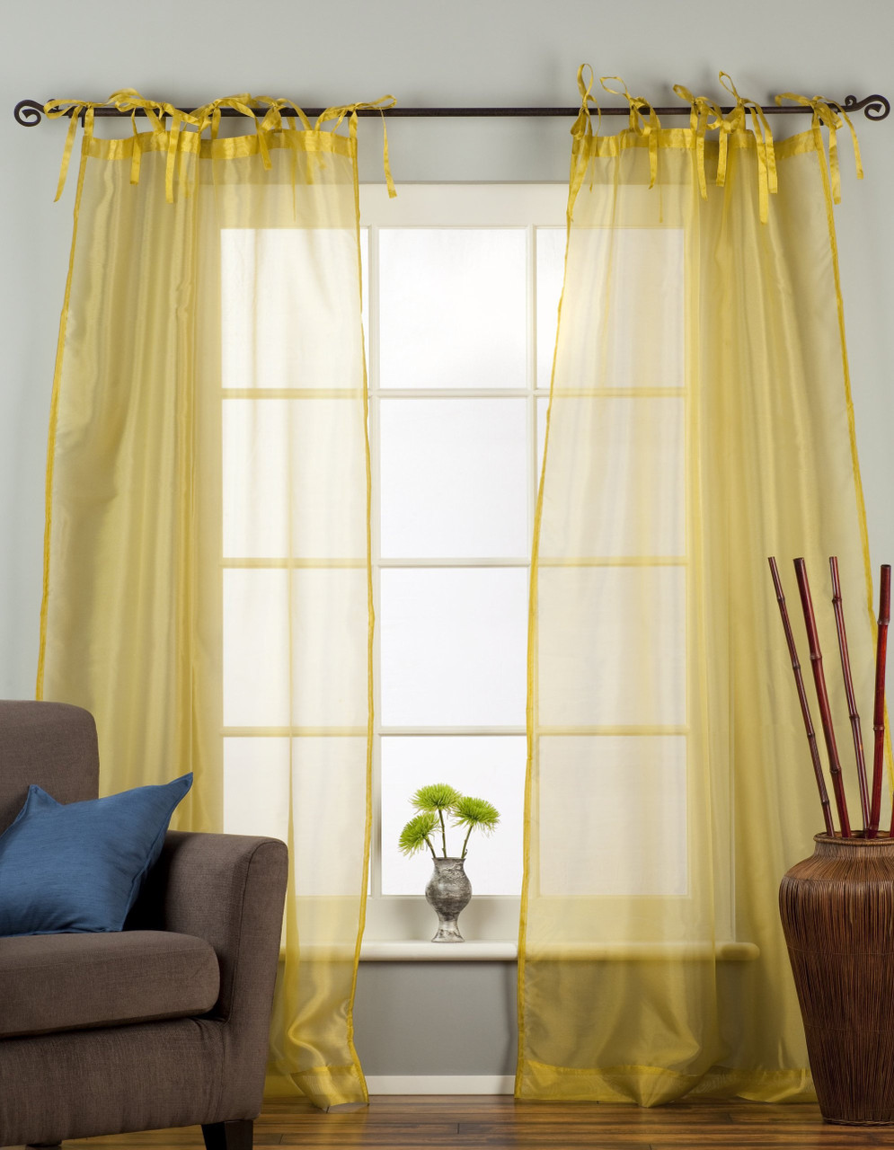 Sheer Voile Tissue Curtains Panels Drapes 2 Panels , 2 Tiebacks