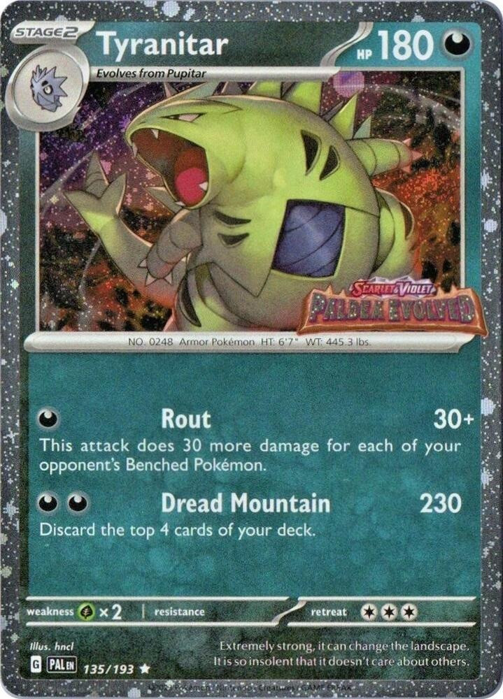SV Paldea Evolved 135/193 Tyranitar (Cosmo Holo Paldea Evolved Stamp ...