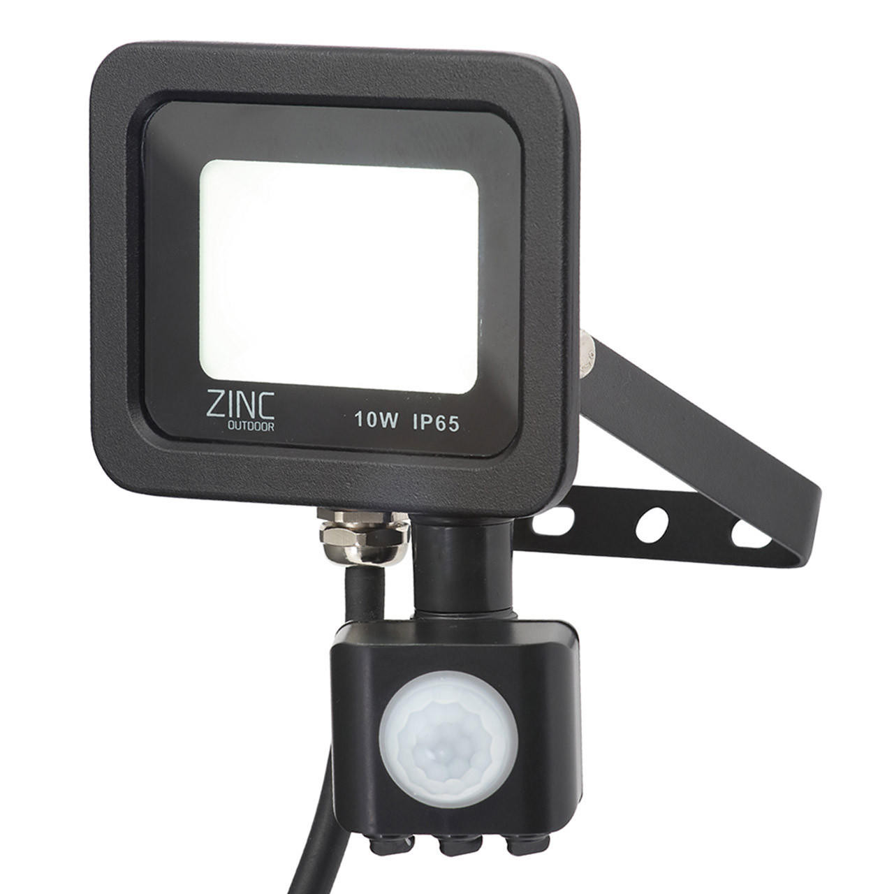 Zink RYE LED PIR Slimline Floodlight 10W 6500K Black | Lightbulbs Direct