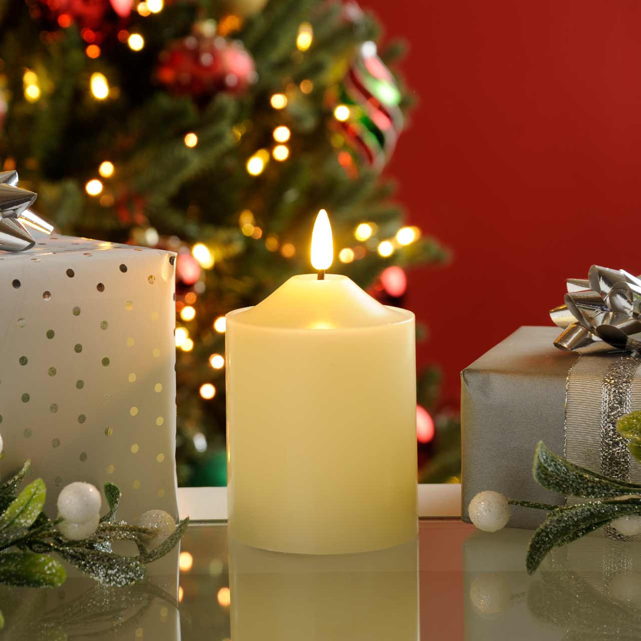 Festive 10cm Battery Operated Wax Firefly Pillar Candle With Timer ...