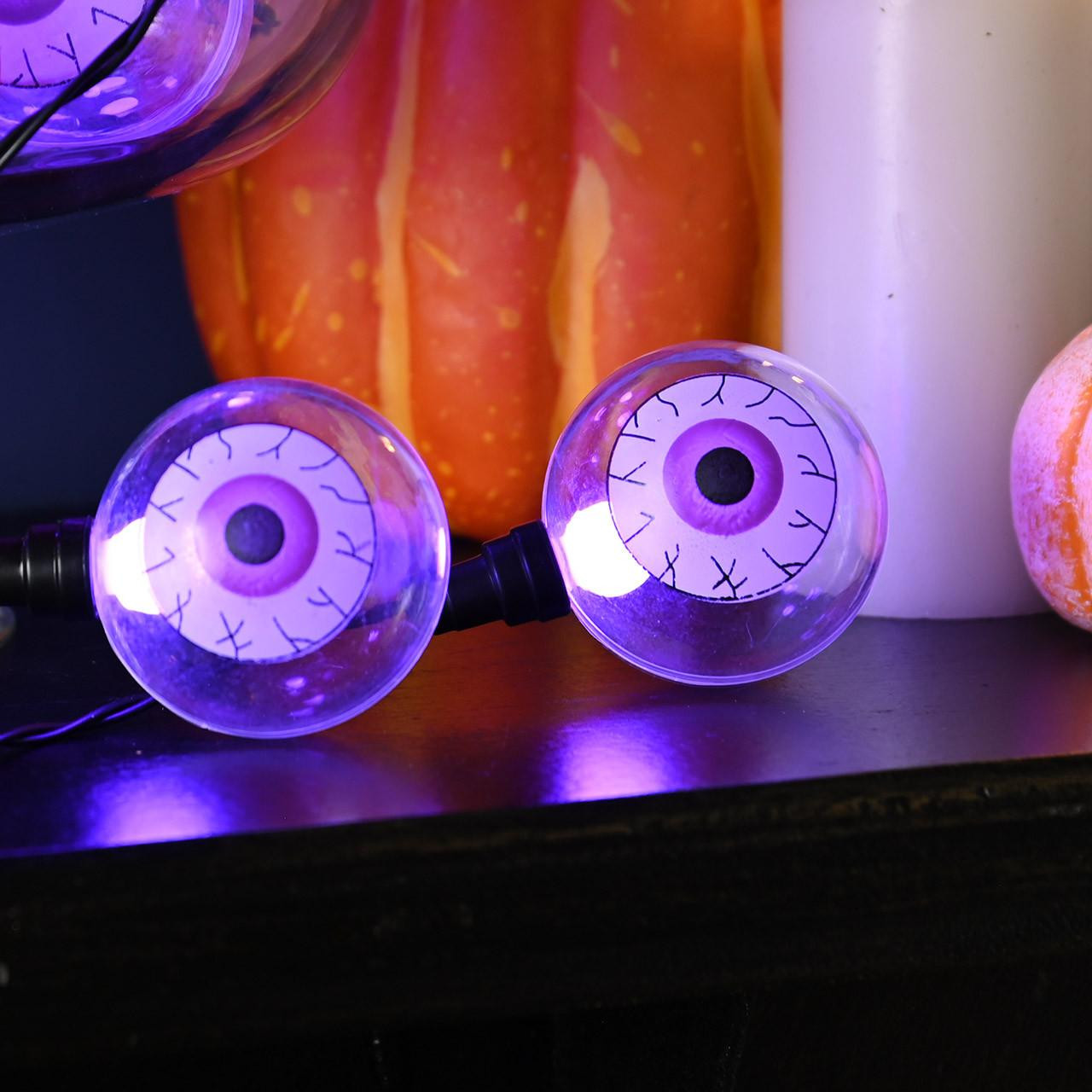 Festive 10 Battery Operated Halloween Eyeball Lights Purple ...