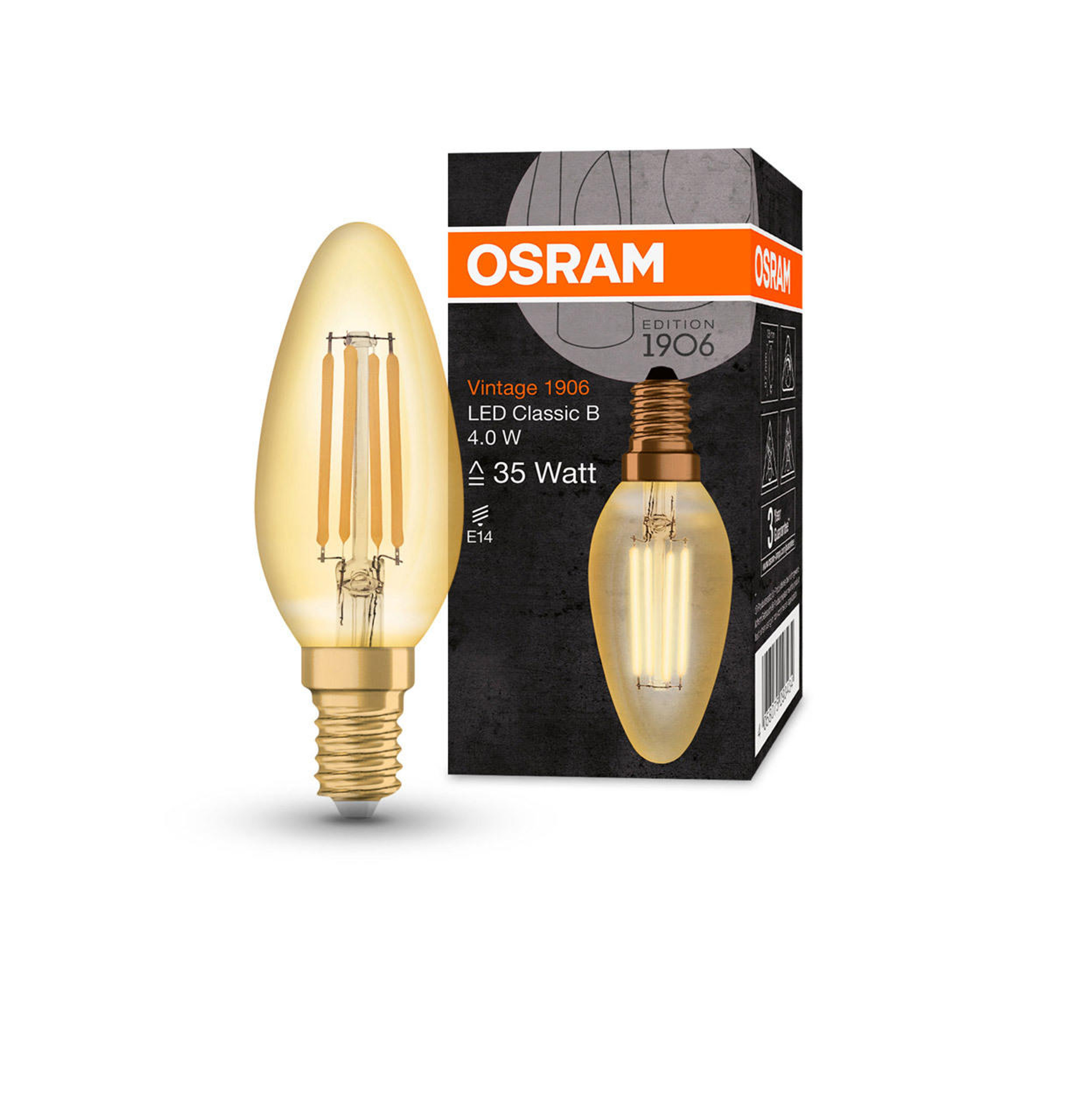 Osram LED Filament Candle 4W E14 2400K Gold | Lightbulbs Direct