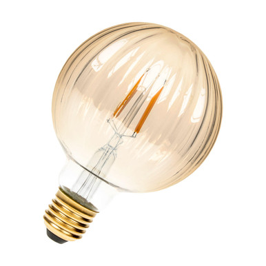 Prolite LED Ribbed Globe 4W E27 Dim 1800K Gold | Lightbulbs Direct