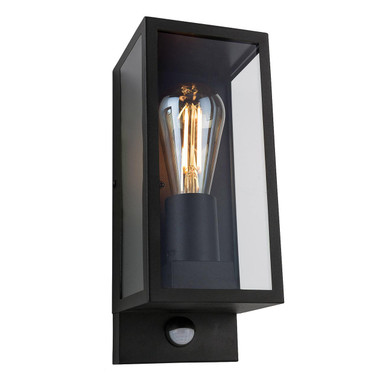 Firstlight Dallas Outdoor Wall Lantern PIR Sensor Clear in Black ...