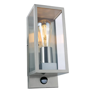 Firstlight Dallas Outdoor Wall Lantern PIR Sensor Clear in Stainless ...