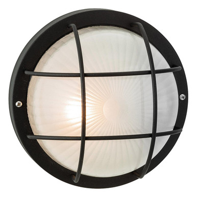 Firstlight Court Outdoor Wall Bulkhead Frosted in Black | Lightbulbs Direct