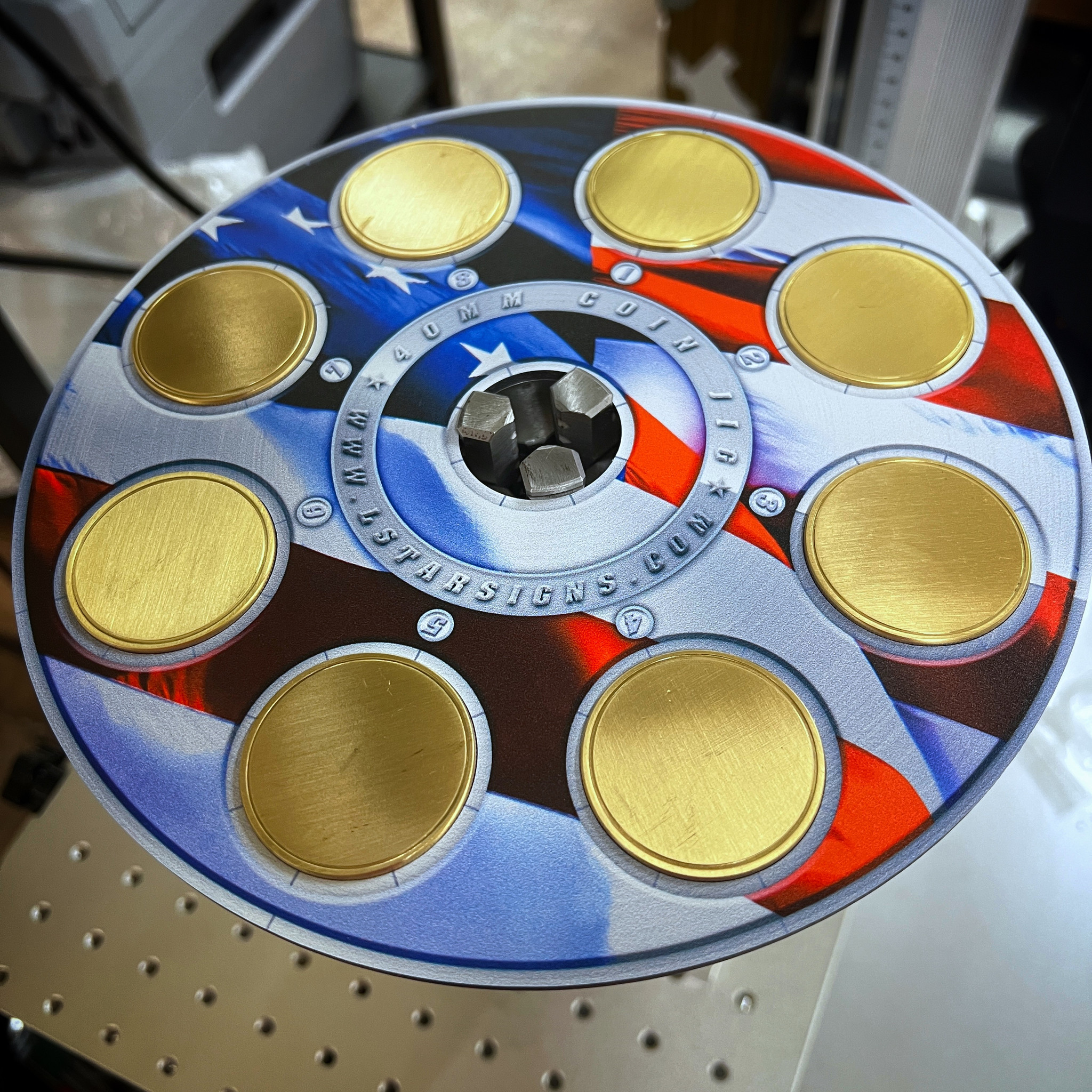 Rotary Coin Jig Holder for 40mm Coins - Laser Engravable