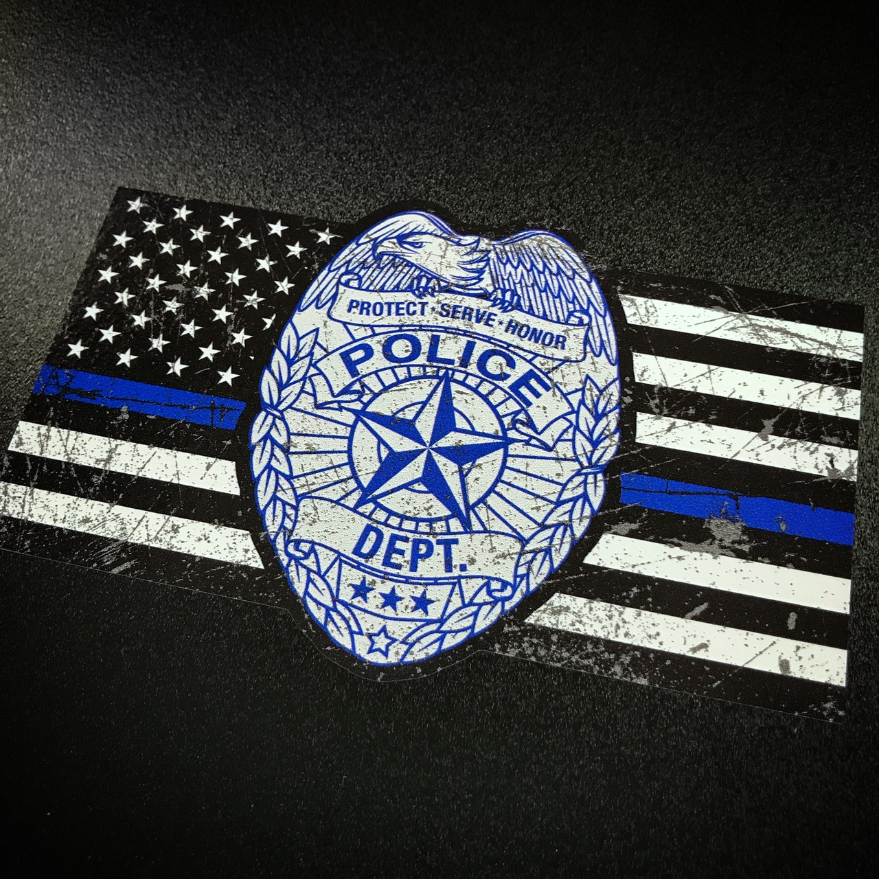 Thin Blue Line Police Badge Flag - Sticker