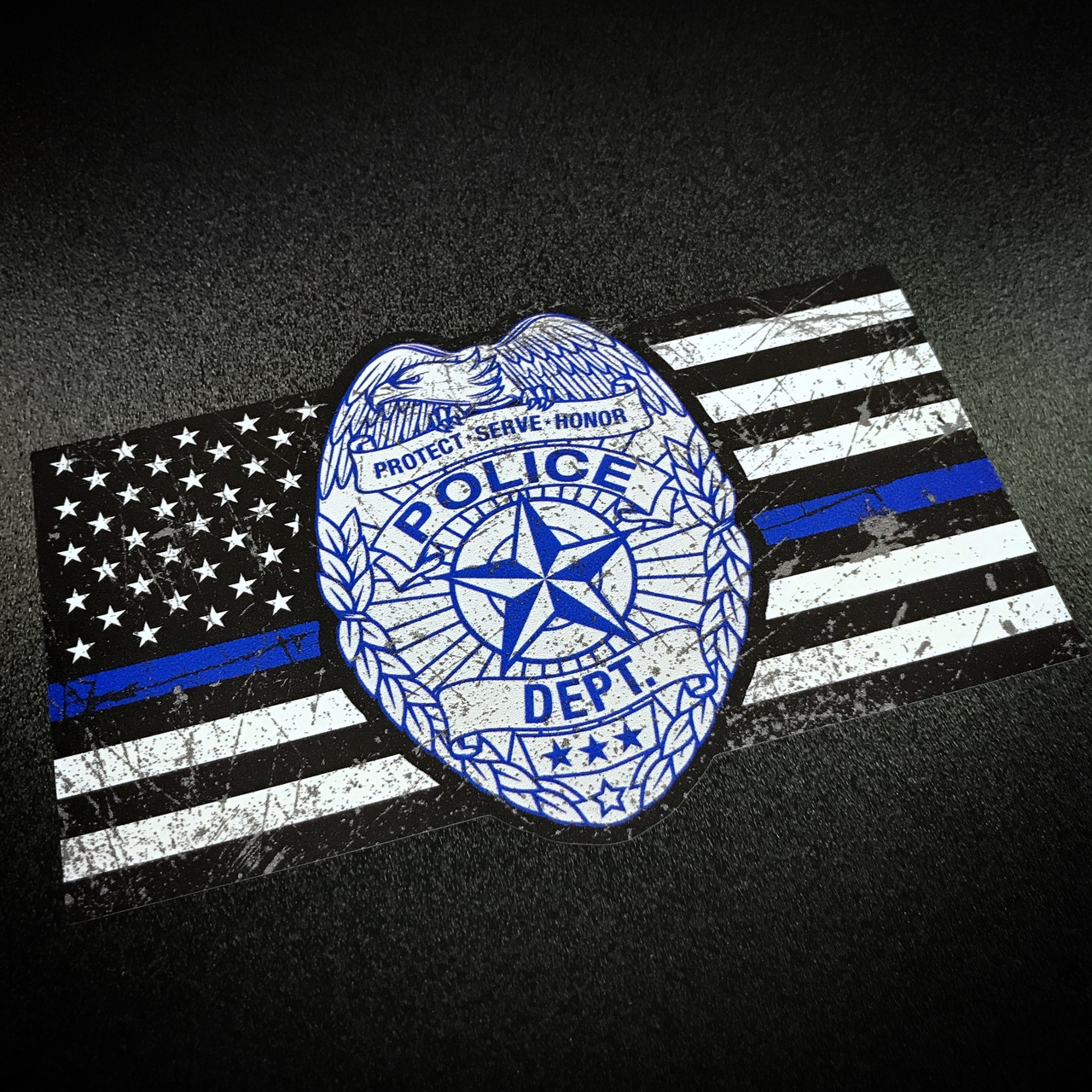Thin Blue Line Police Badge Flag - Sticker