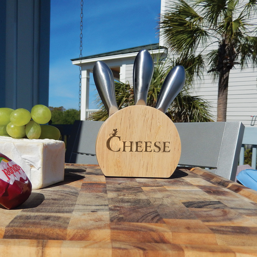 Personalized Wooden Cheese Block Set with Metal Utensils
