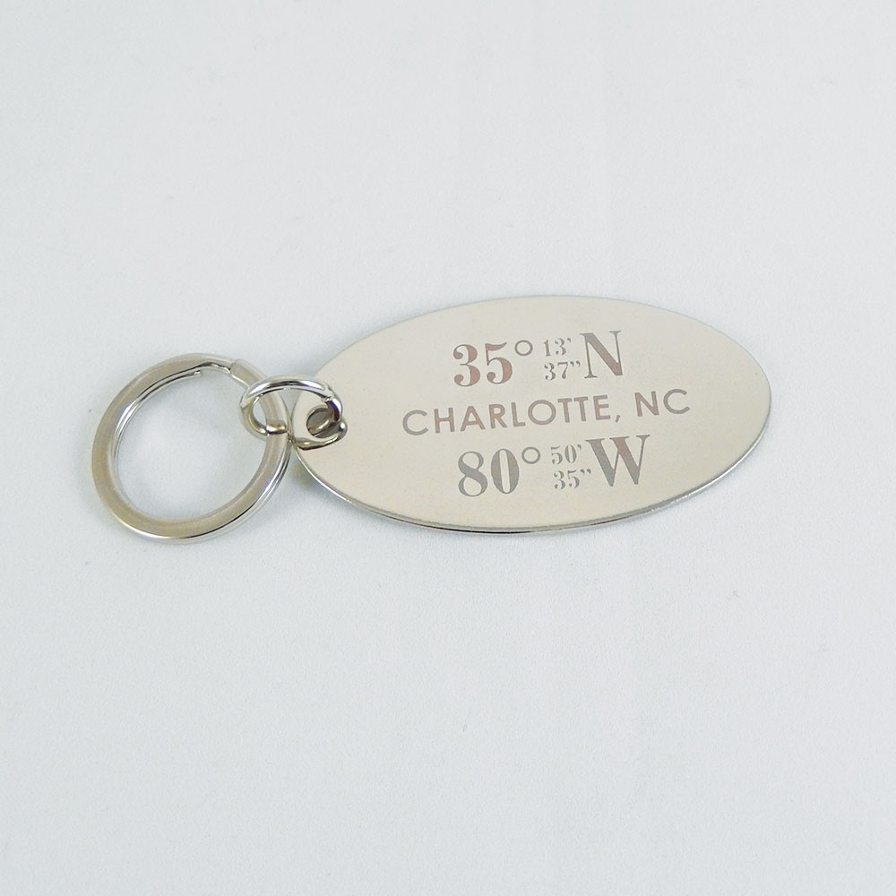 Personalized Coordinate Oval Key Chain - The Crystal Shoppe