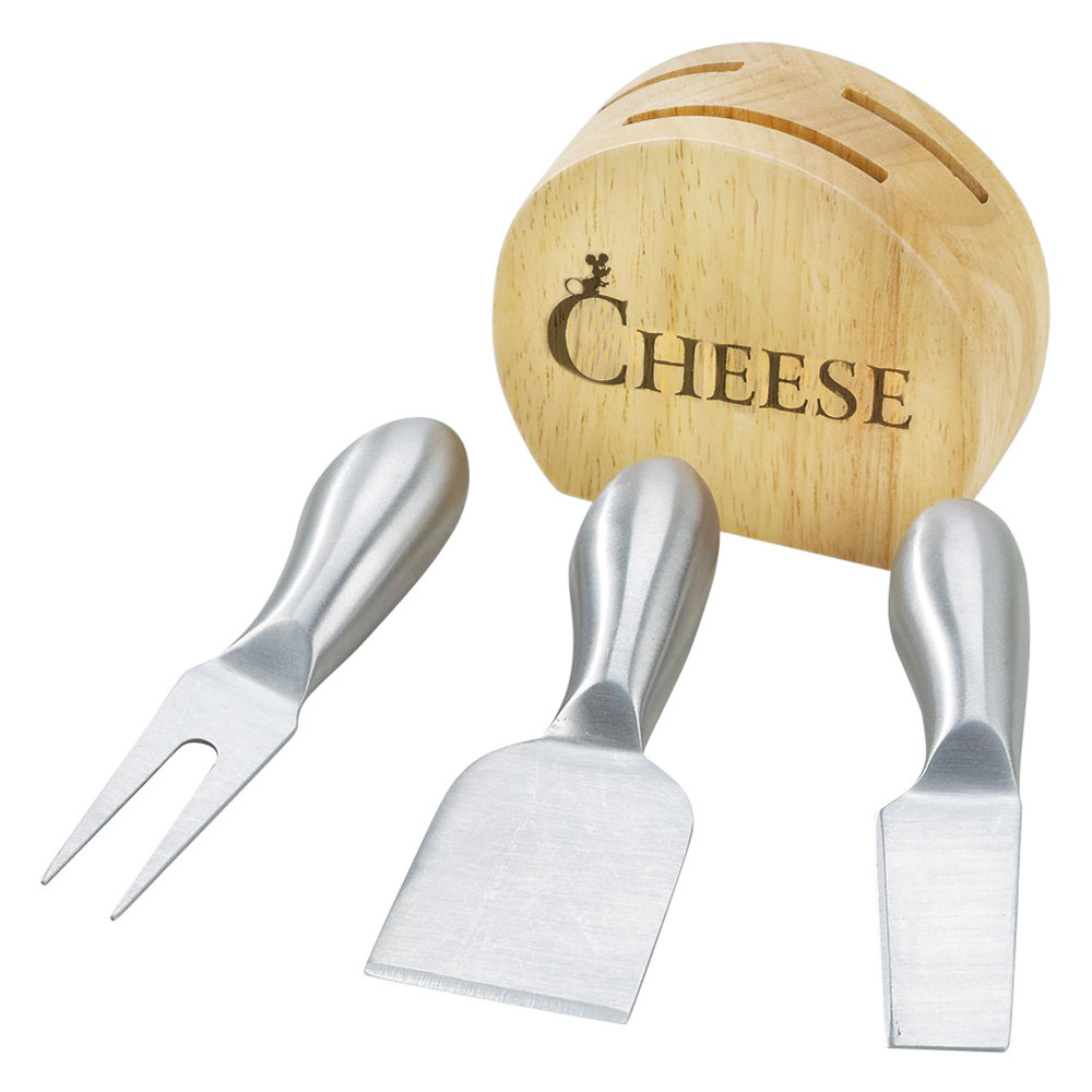 Personalized Wooden Cheese Block Set with Metal Utensils