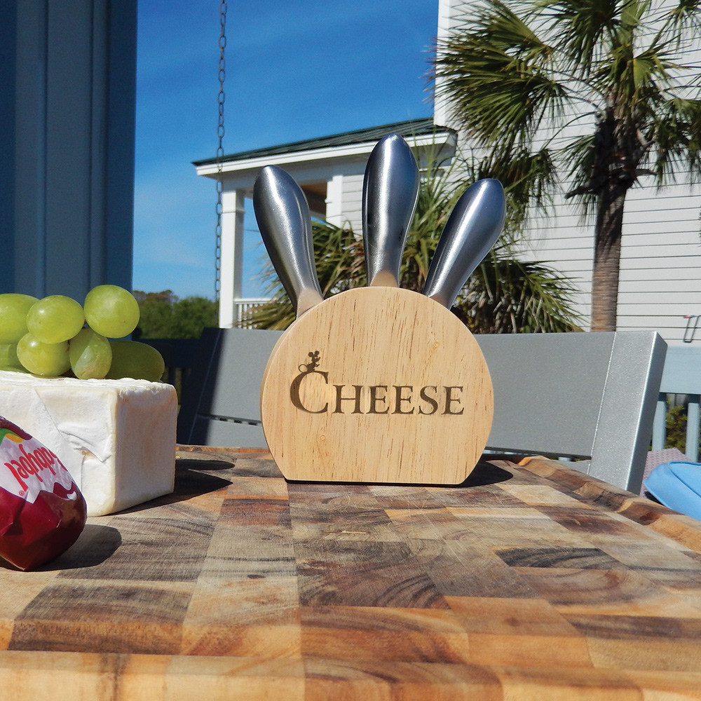 Personalized Wooden Cheese Block Set with Metal Utensils