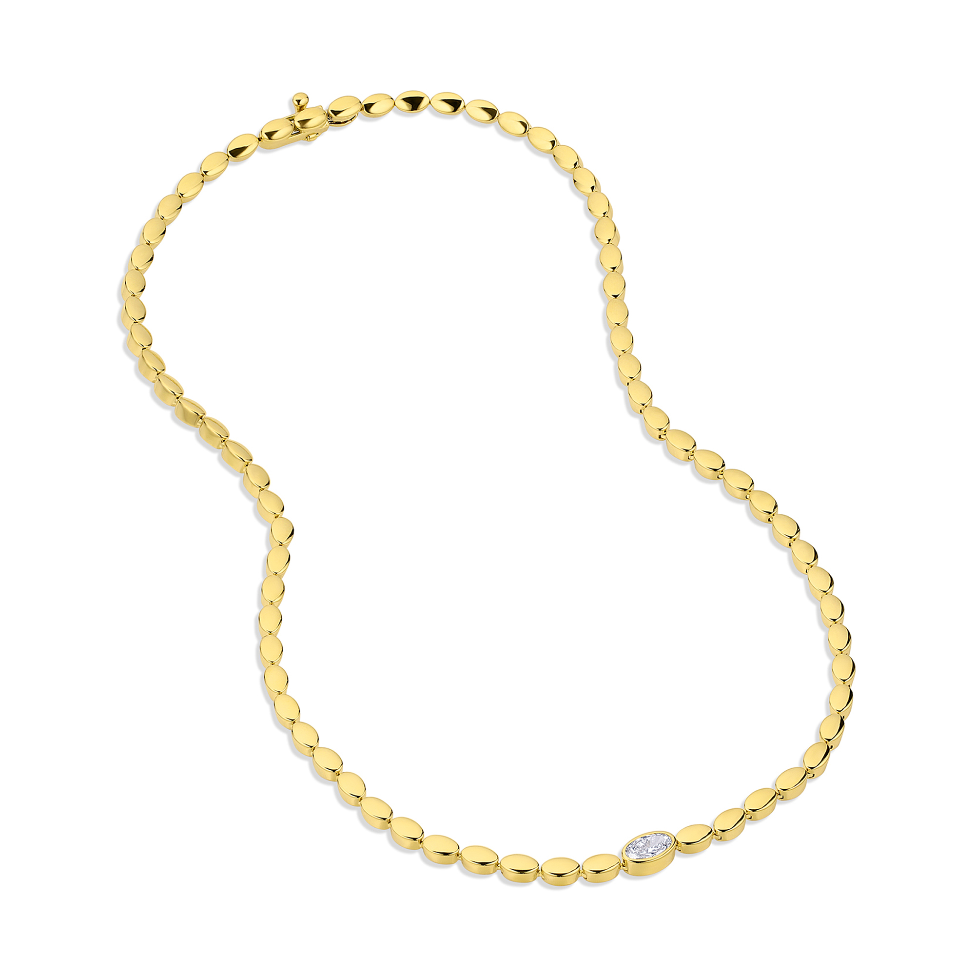 Oval Shaped Diamond Gold Necklace - Baggins Pearls