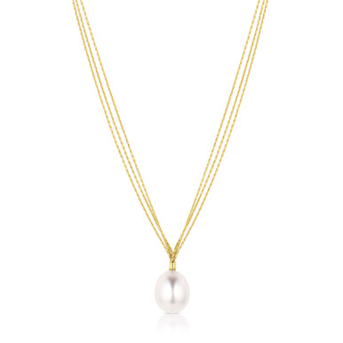 18K White South Sea Diamond Cut 3 Lines Chain Necklace - Baggins Pearls