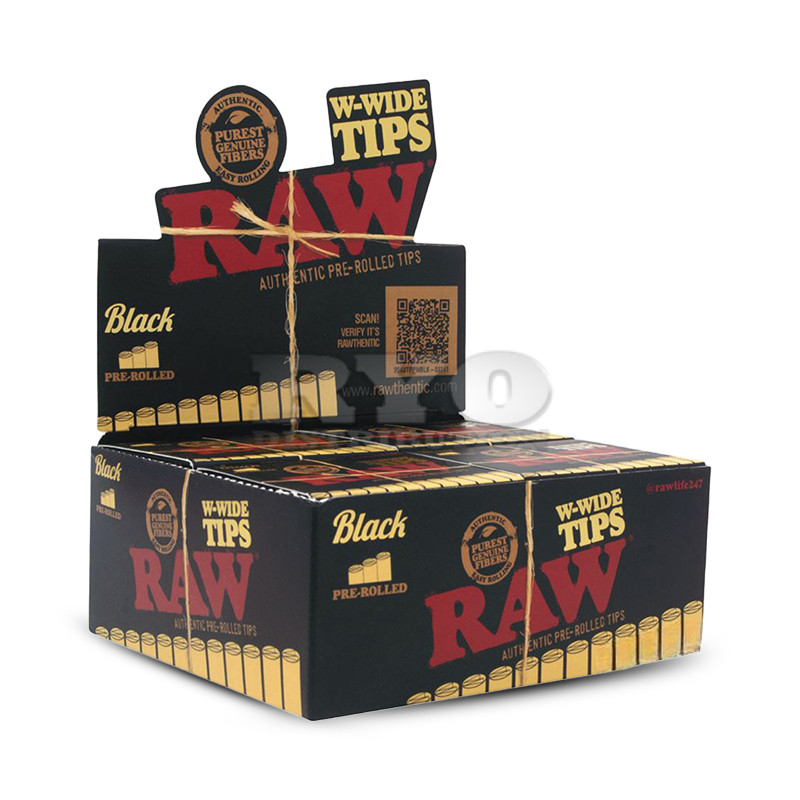 RAW Black Wide Pre-Rolled with Tips - 20ct - RYO Distribution