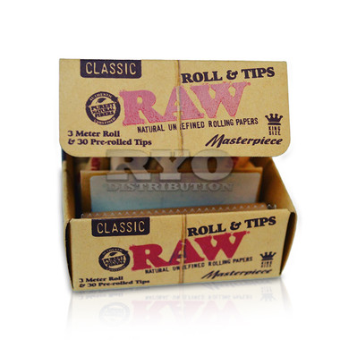 RAW CLASSIC ROLL & TIPS MASTERPIECE KING SIZE 3M ROLL & 30 PRE-ROLLED ...