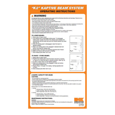Kinedyne K2 Kaptive Beam Operating Instructions Label