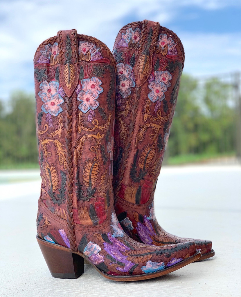 Corral Honey Tooled Tall Top A4003