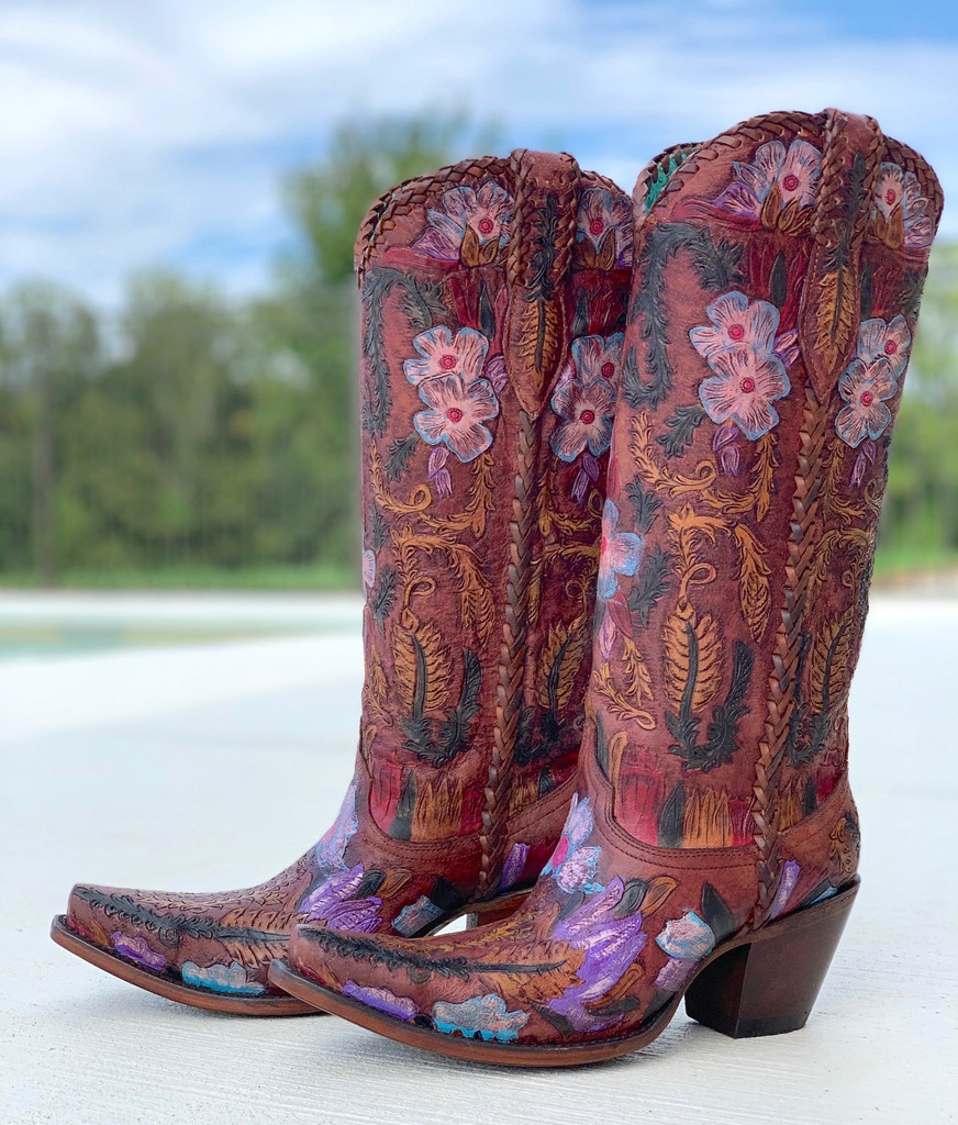 Corral Honey Tooled Tall Top A4003