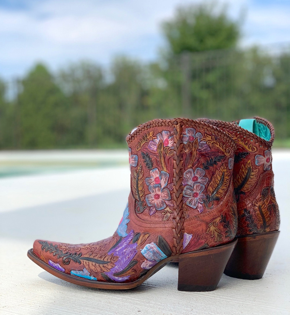 Corral Honey Tooled Ankle Boot A4004