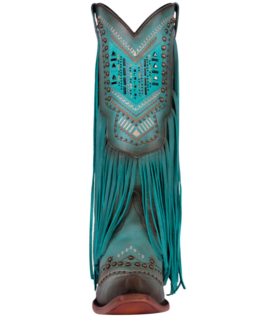 Corral Turquoise Embroidery Crystals Lamb Fringe C4077