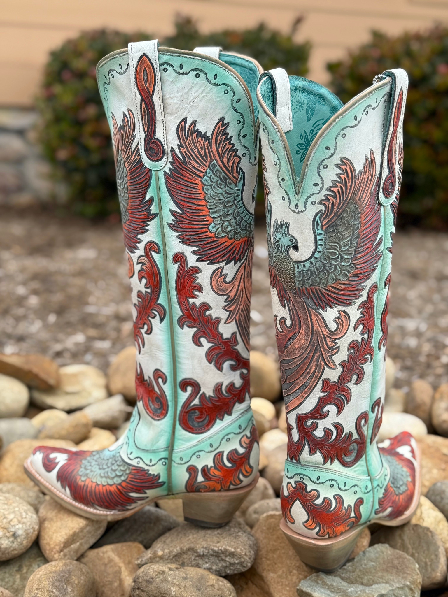 Corral White Hand Tooled Painted Fire Phoenix A4516