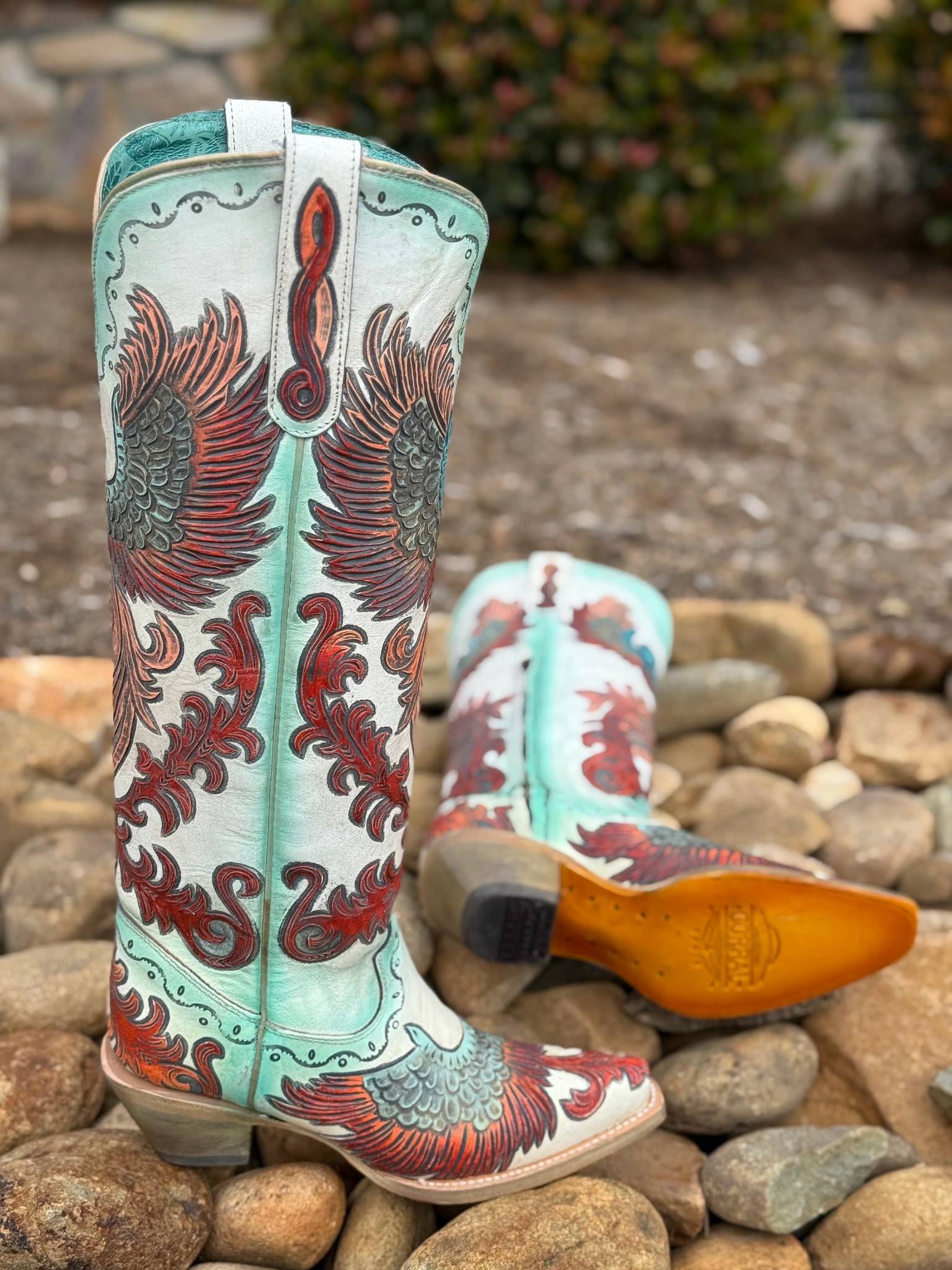 Corral White Hand Tooled Painted Fire Phoenix A4516