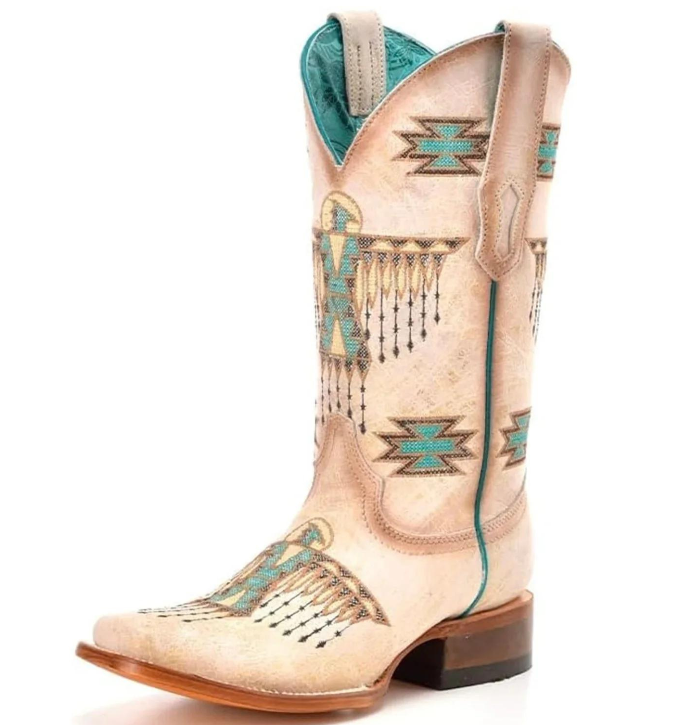 Corral White Turquoise Embroidery Square Toe Z5219