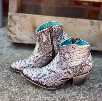 Corral Natural Full Python Side Zip Bootie A4319